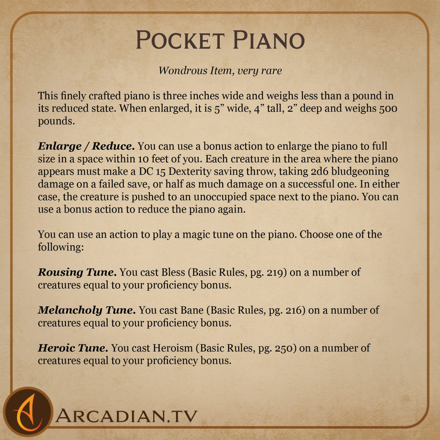 Pocket Piano – DnD New Magic Item - Arcadian Media