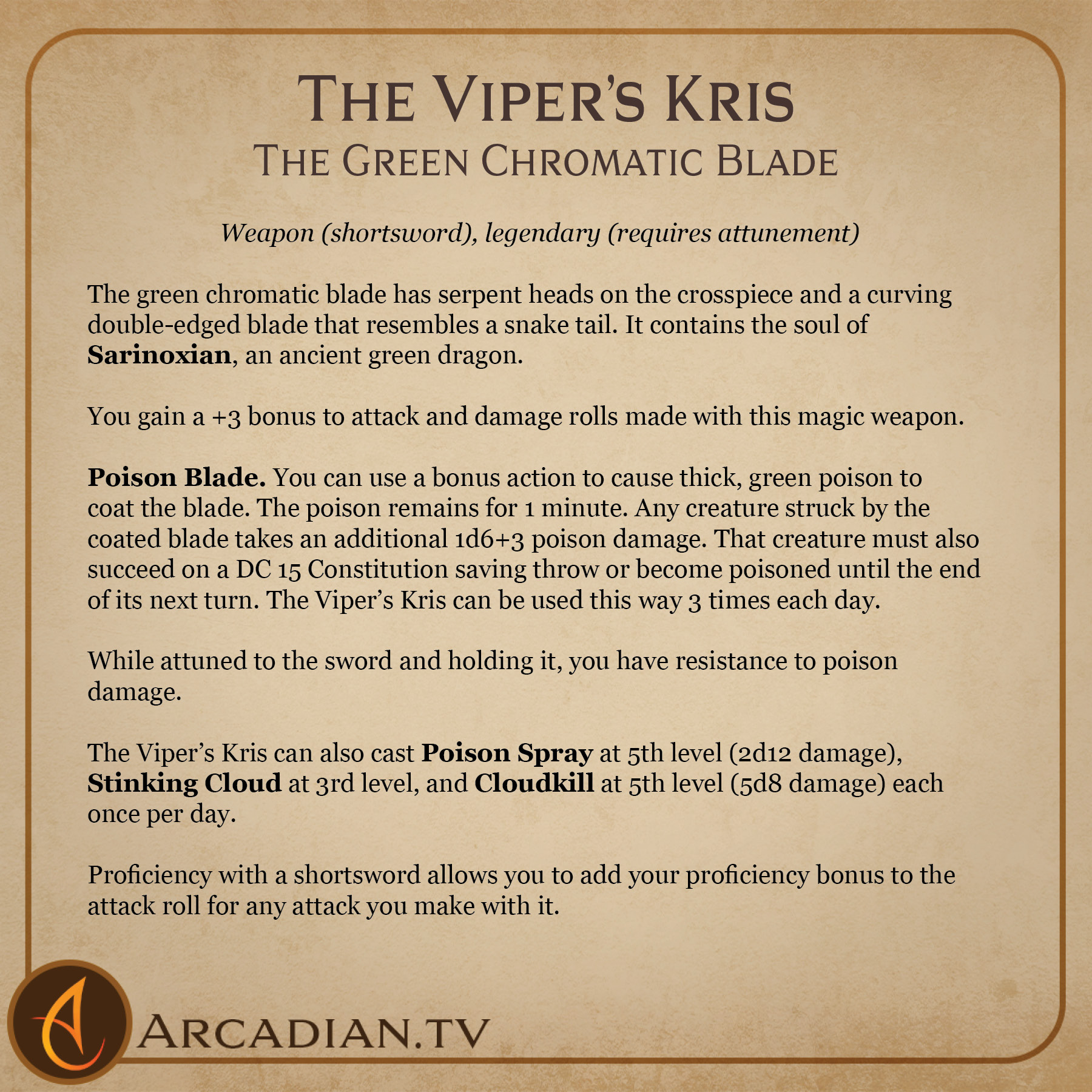 The Viper’s Kris – DnD new magic sword - Arcadian Media