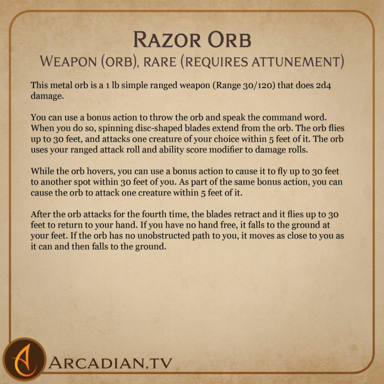 Razor Orb – new magic weapon for DnD - Arcadian Media