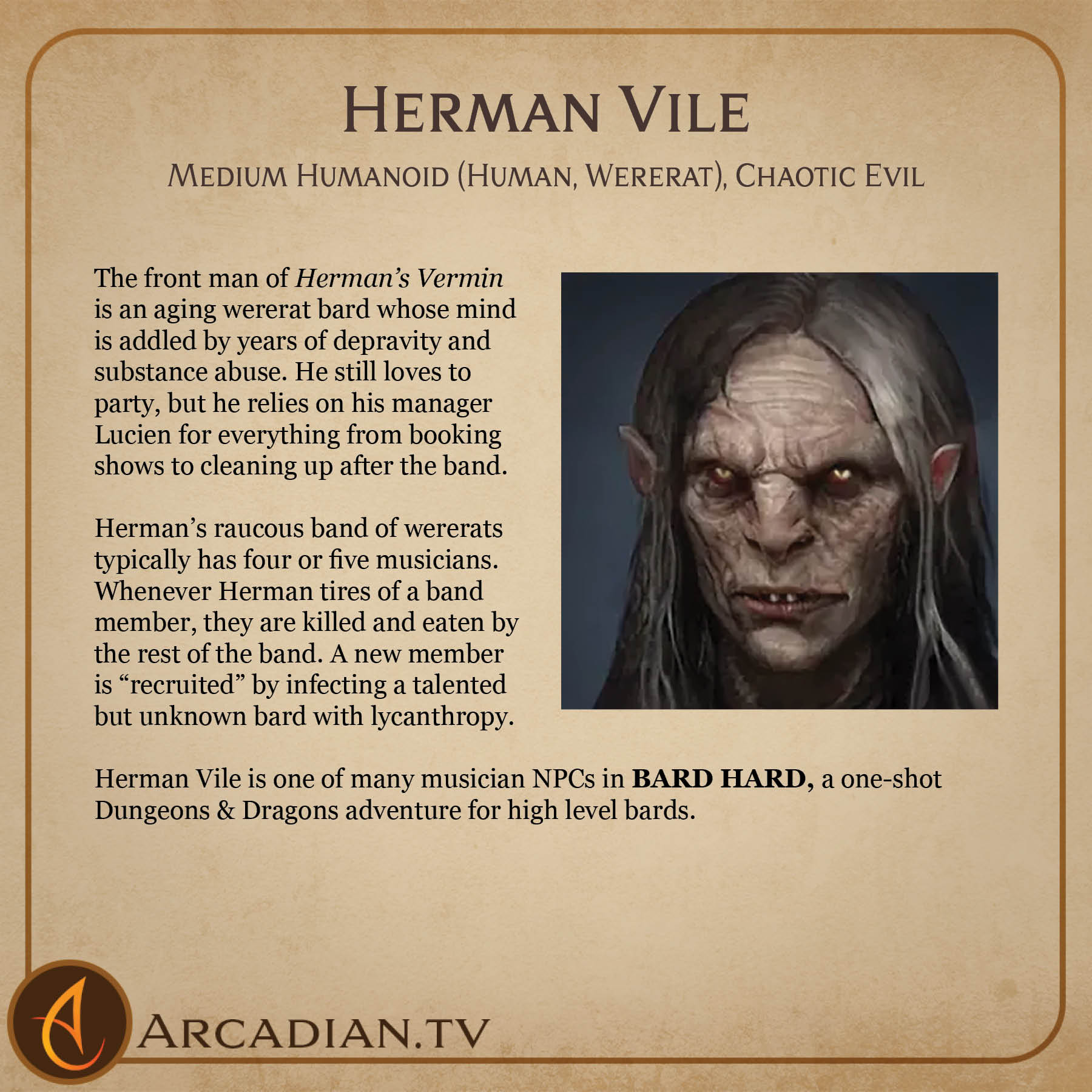 Herman Vile – new DnD wererat villain - Arcadian Media