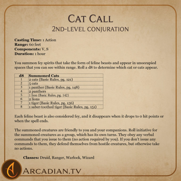 Cat Call – new conjuration spell for DnD - Arcadian Media