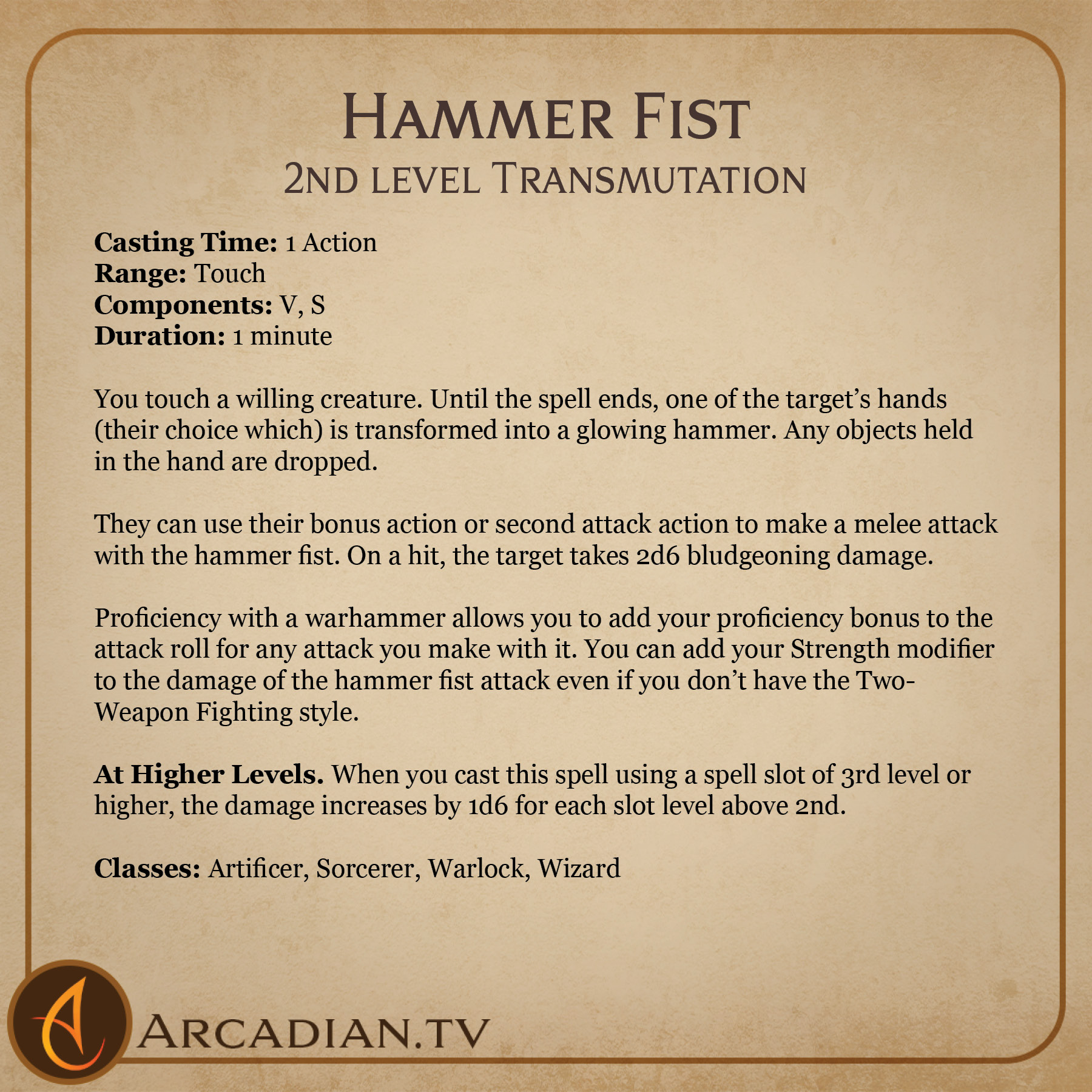 Hammer Fist – new DnD Transmutation spell - Arcadian Media