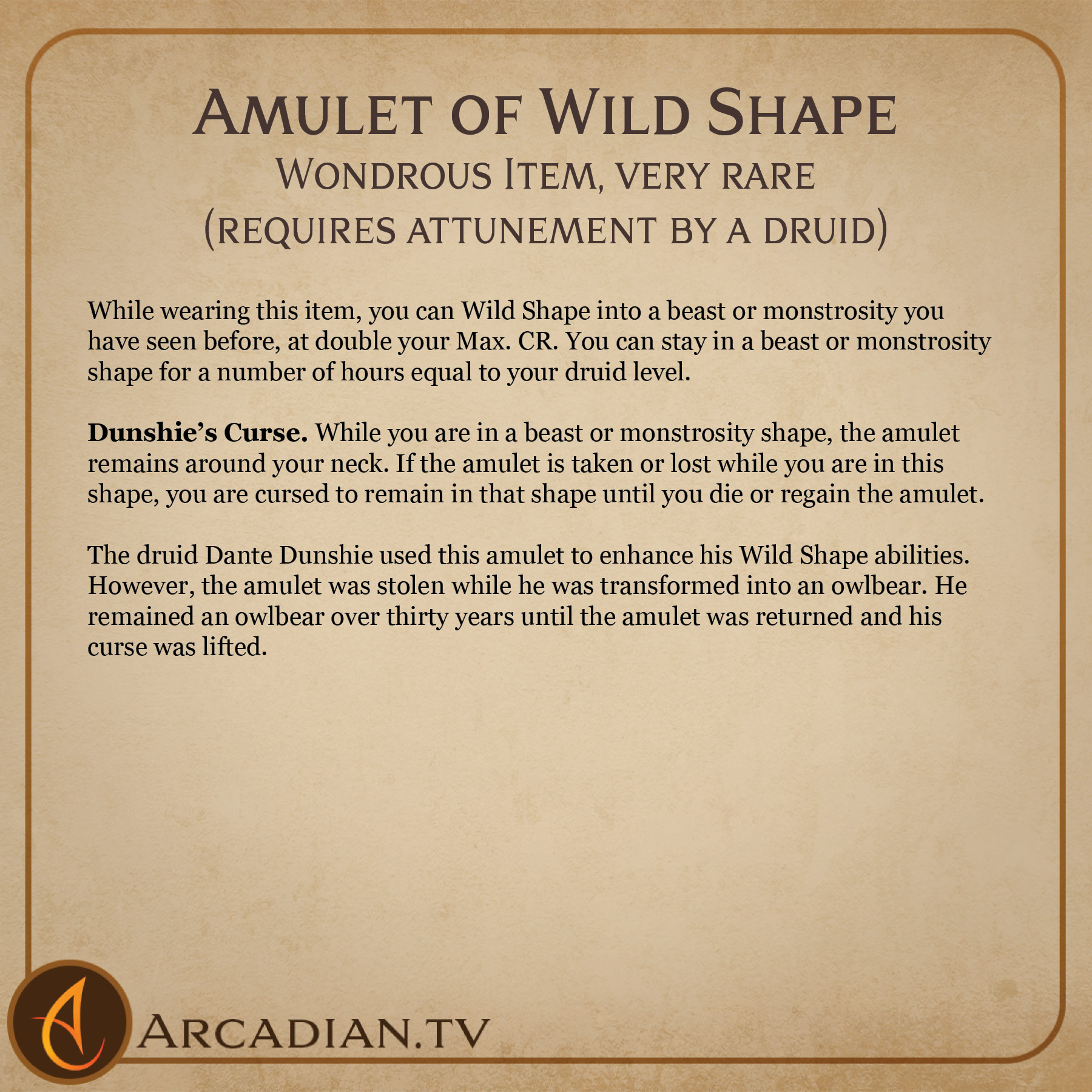Amulet of Wild Shape – DnD magic item for druids
