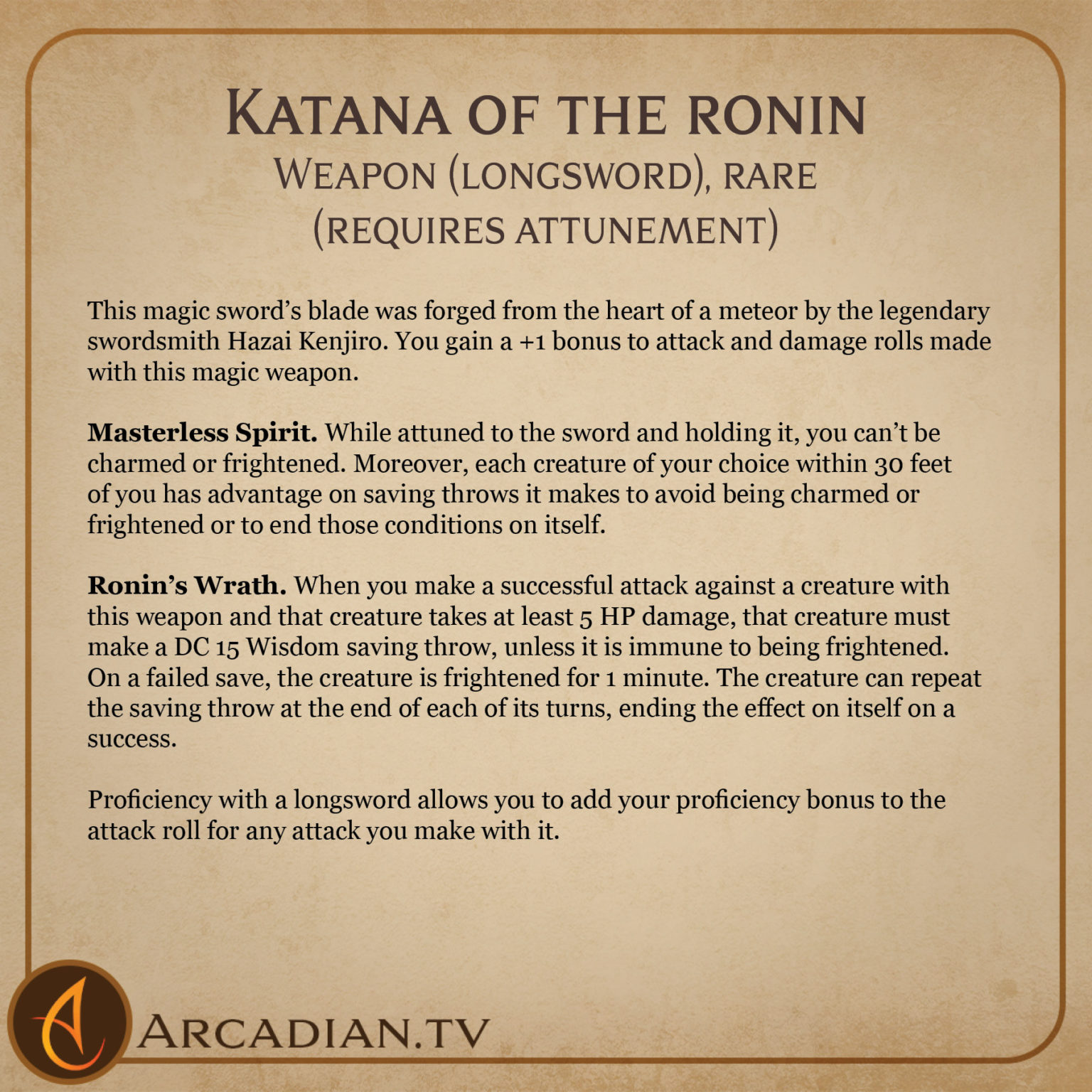 Katana of the Ronin – new DnD magic sword - Arcadian Media