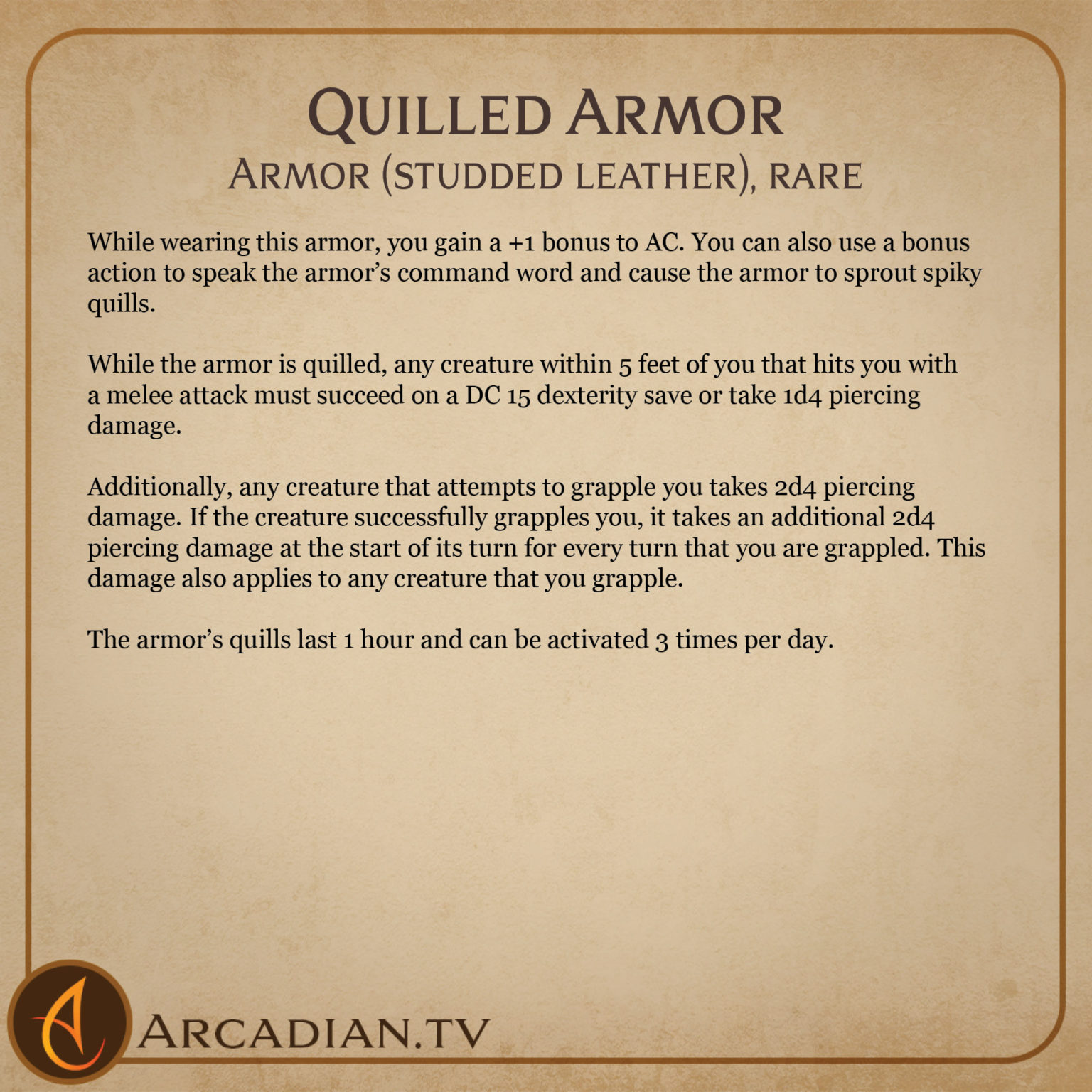 Quilled Armor – magic item for DnD - Arcadian Media