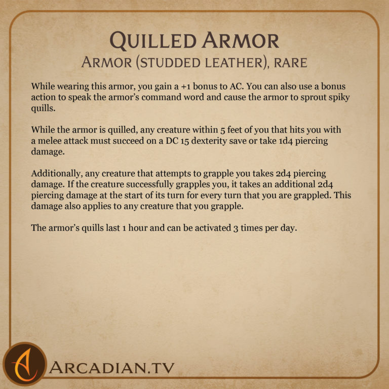 Quilled Armor – magic item for DnD - Arcadian Media