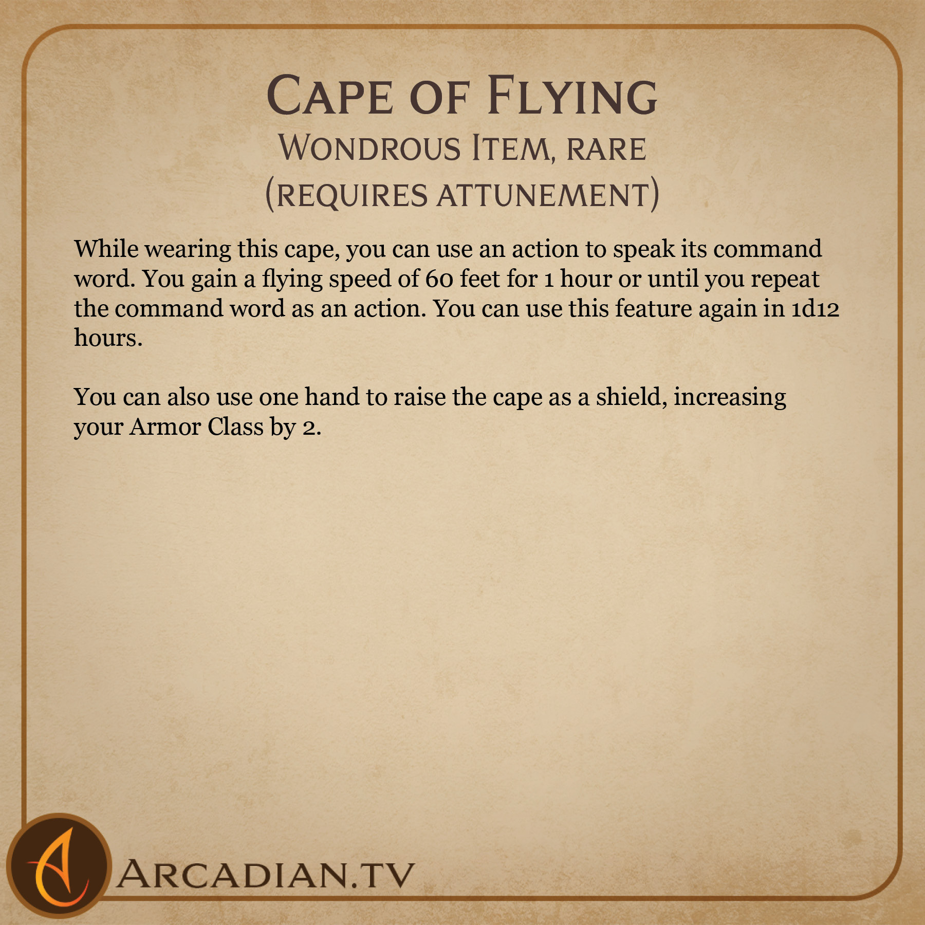 Cape of Flying – new DnD magic item - Arcadian Media