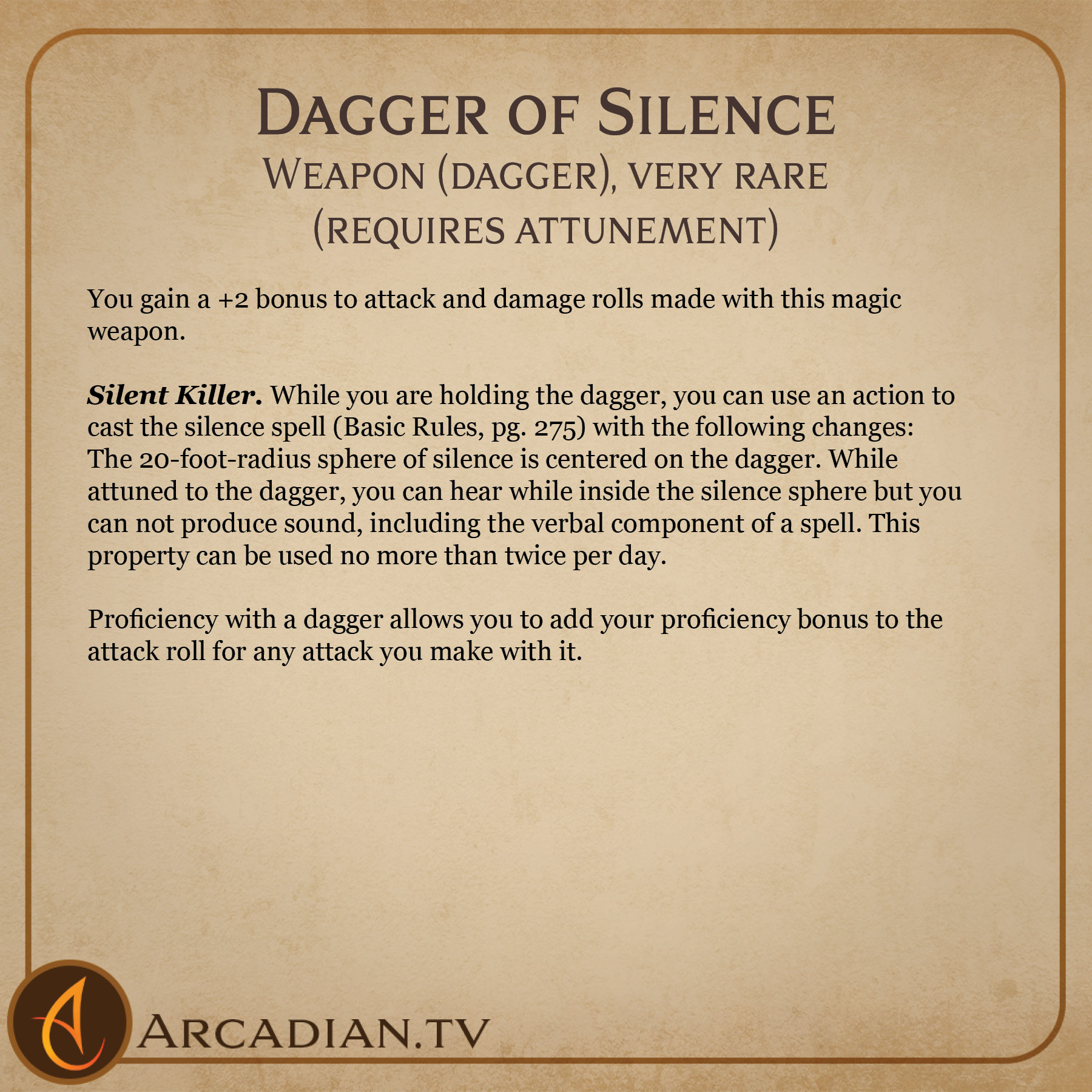 Dagger of Silence – new DnD magic item - Arcadian Media