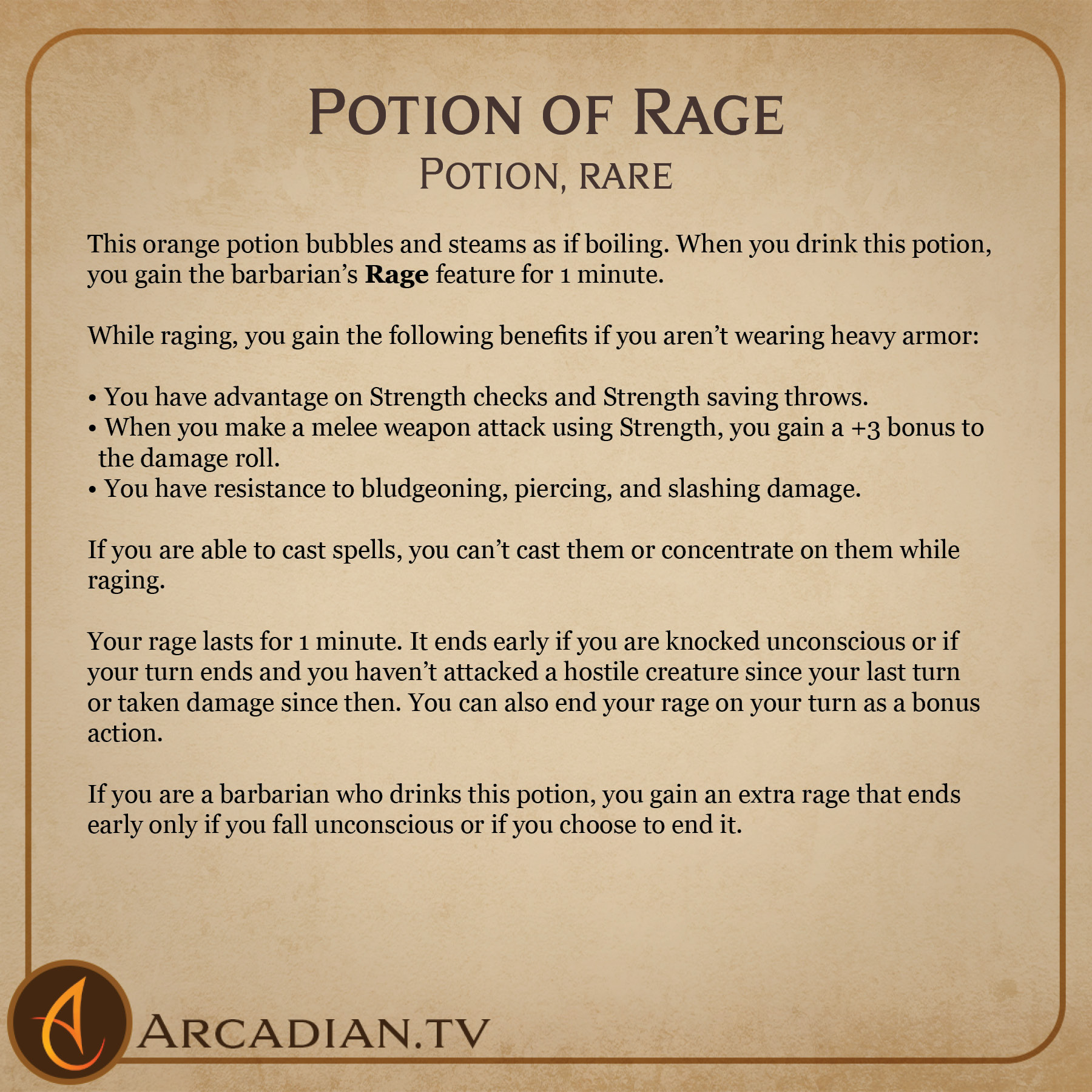 Potion of Rage – new DnD magic item - Arcadian Media