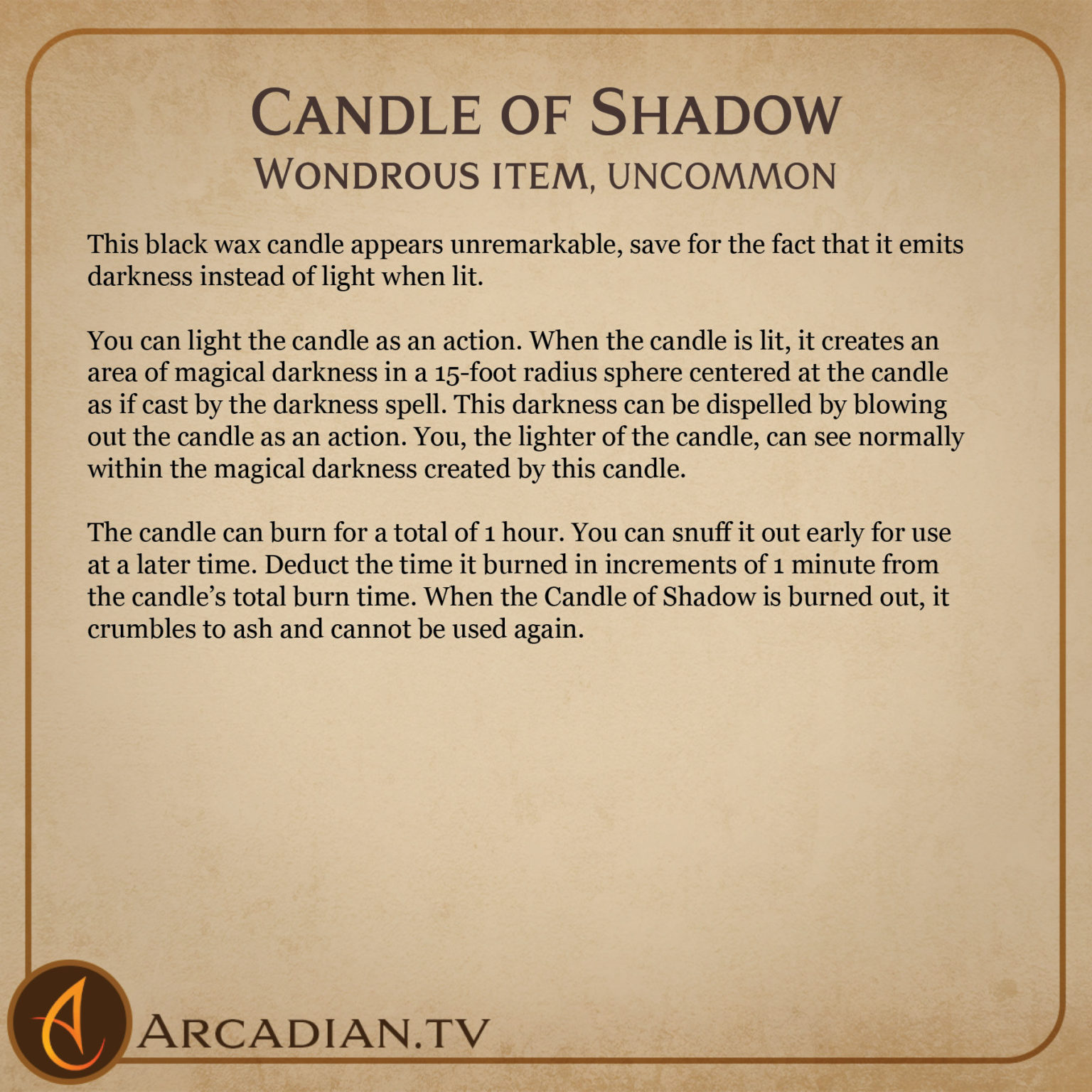 Candle of Shadow – new DnD magic item - Arcadian Media