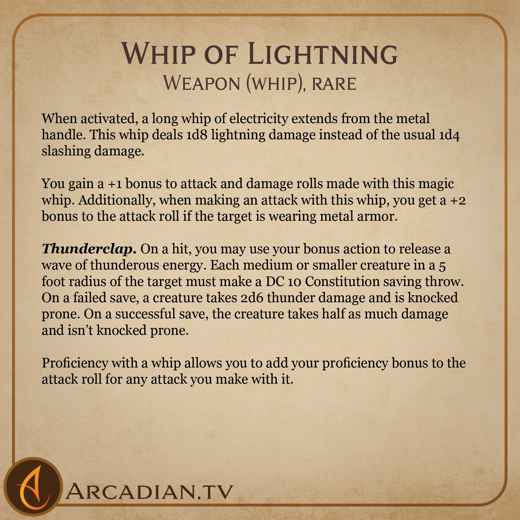 Whip of Lightning – new DnD magic item - Arcadian Media