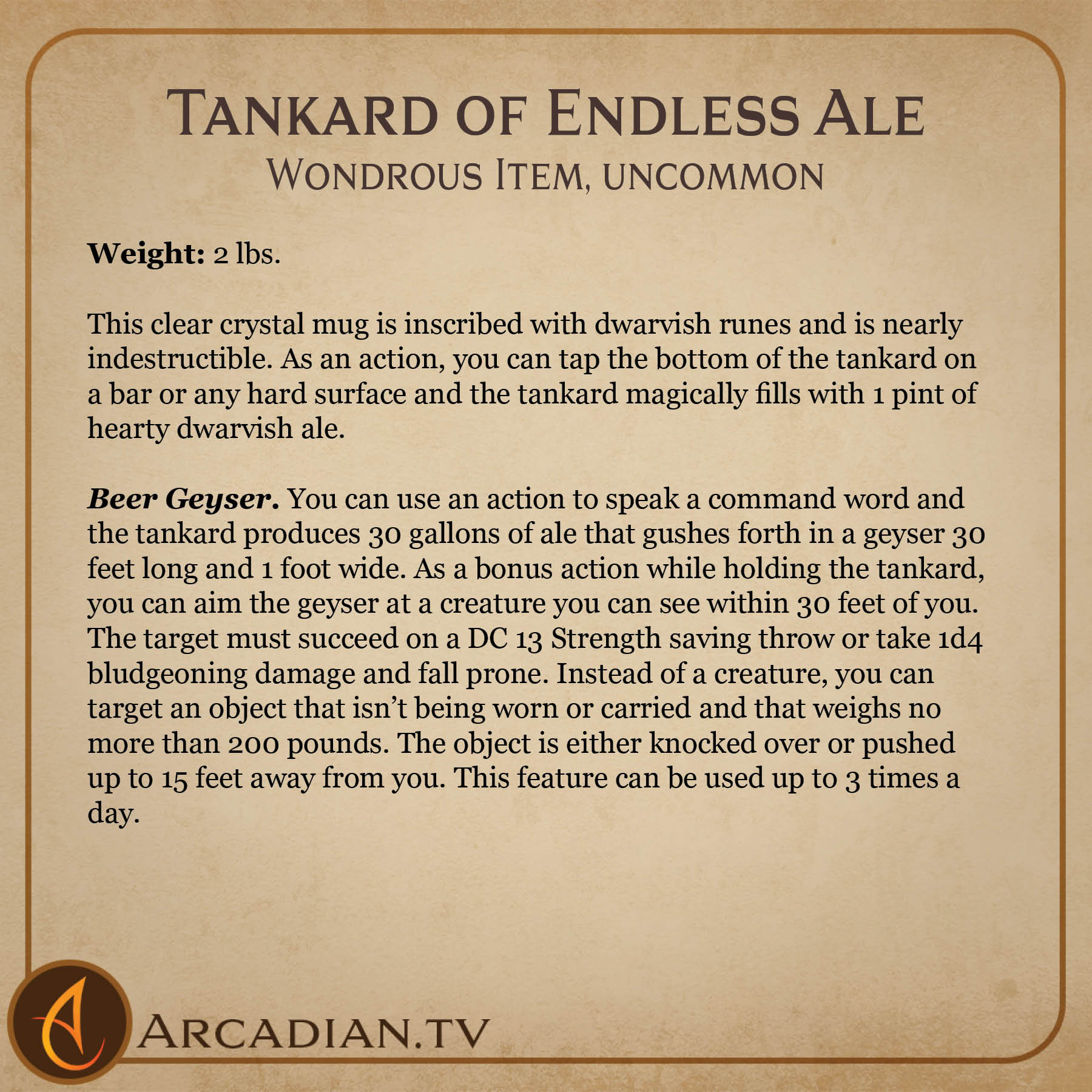 Tankard of Endless Ale – new DnD magic item - Arcadian Media