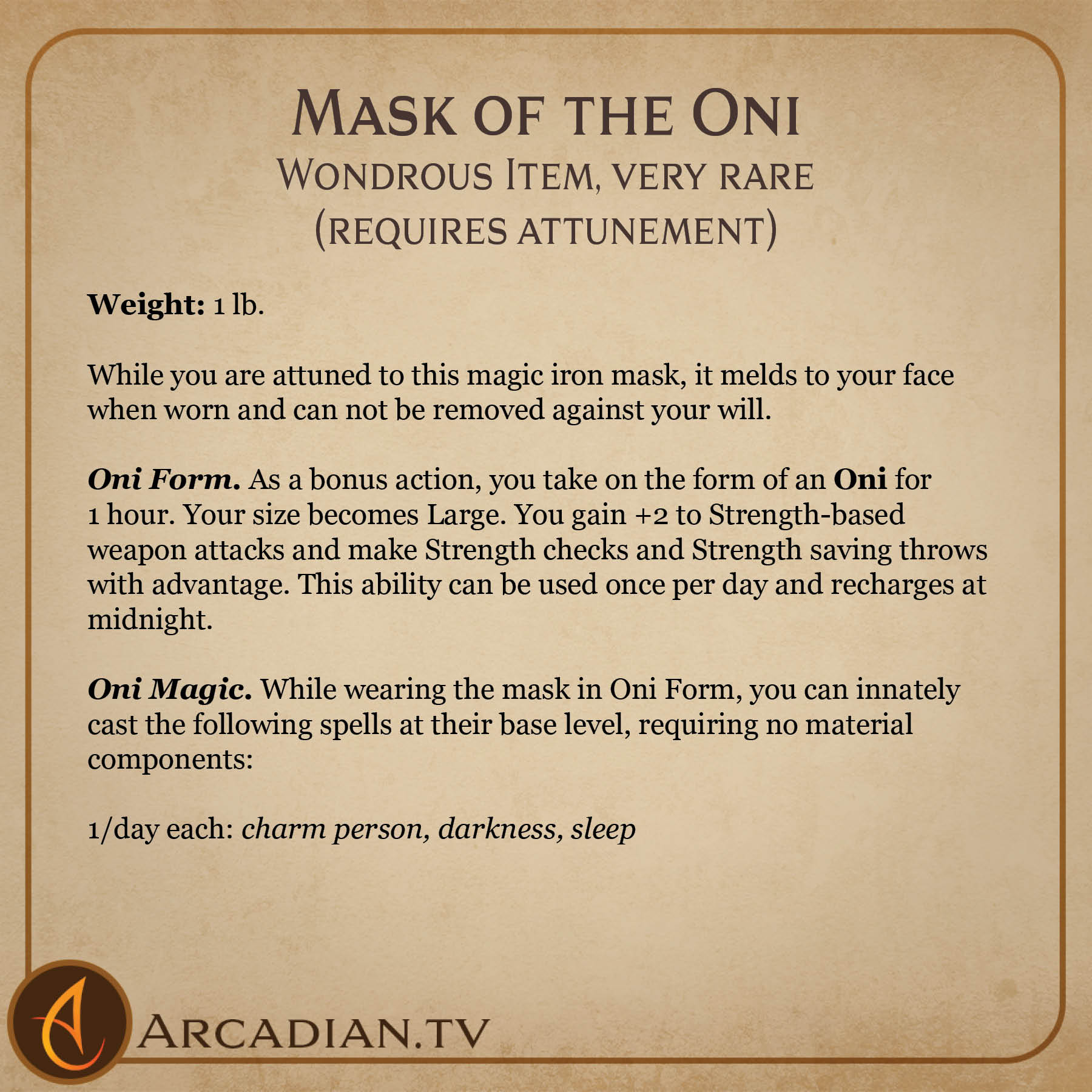 Mask of the Oni – new DnD magic item - Arcadian Media
