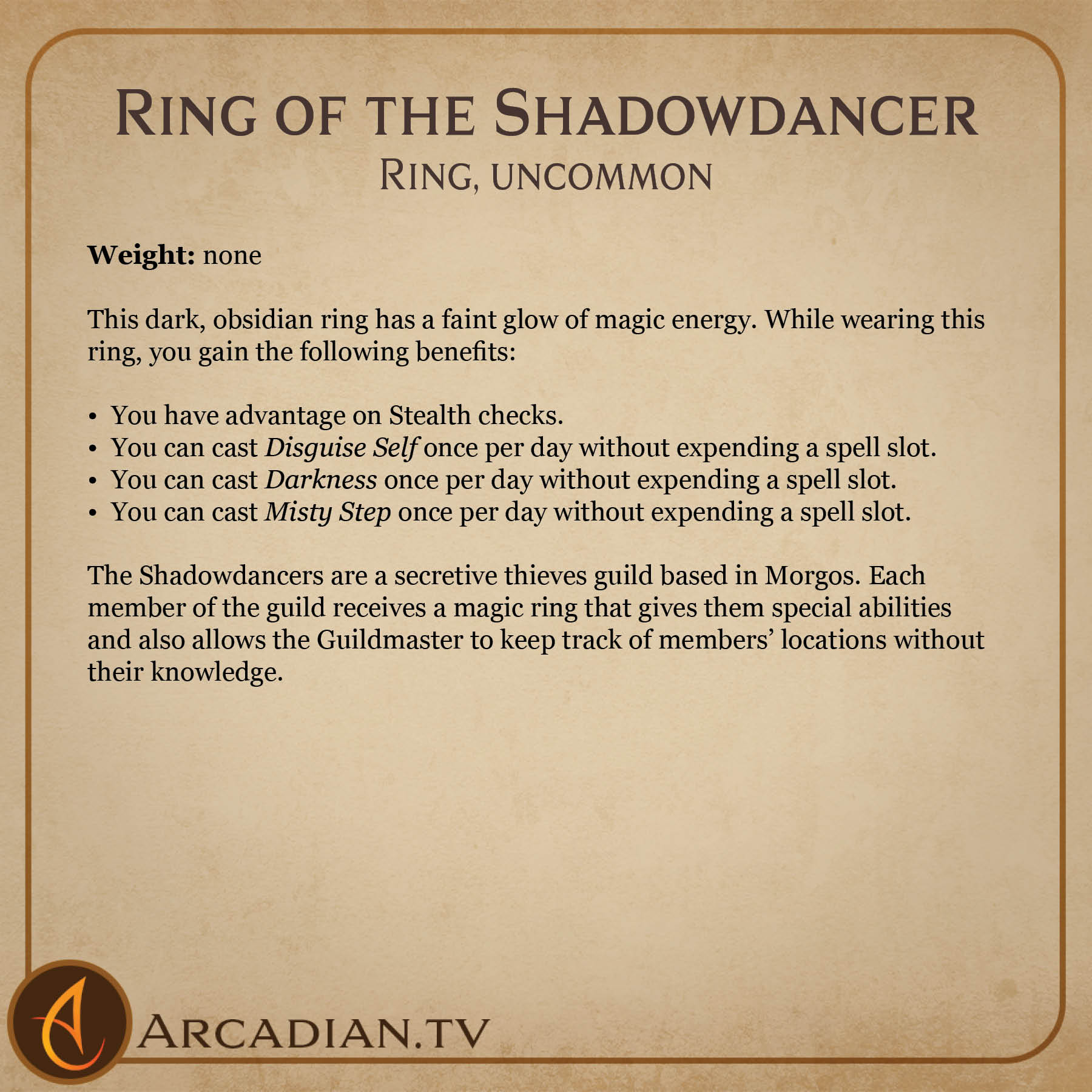 Ring of the Shadowdancer – a DnD magic item - Arcadian Media