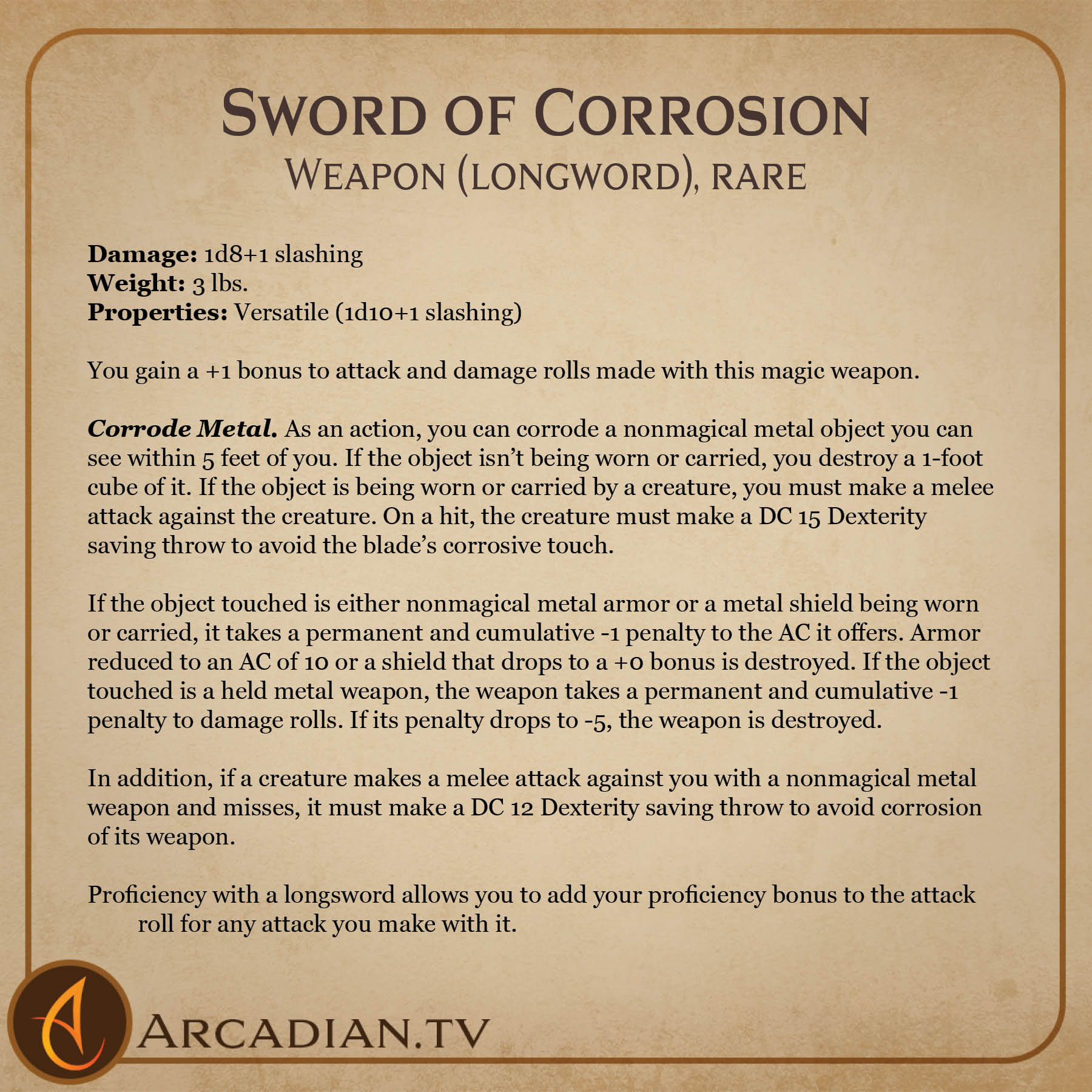 Sword of Corrosion – new DnD magic weapon - Arcadian Media