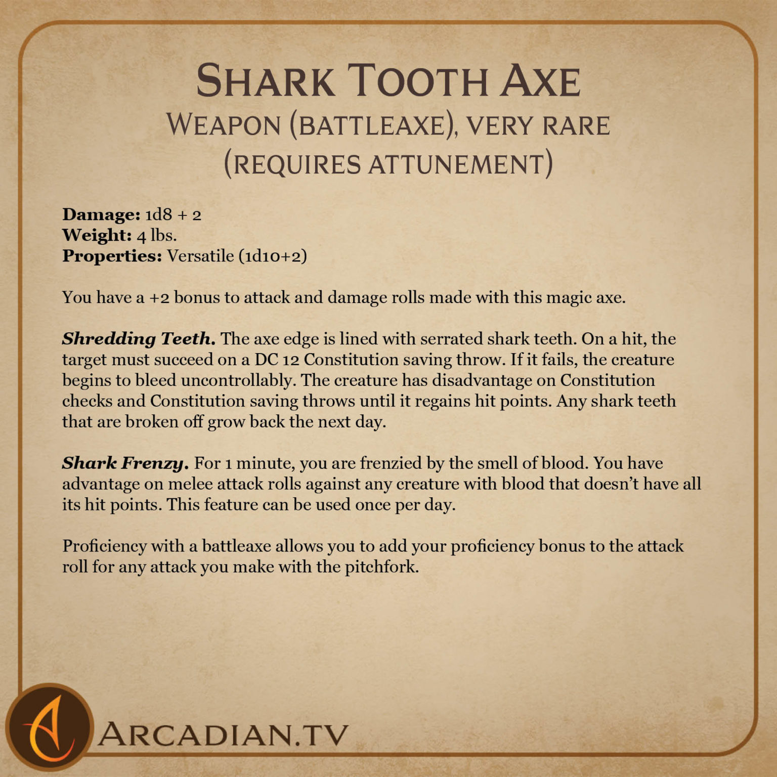 Shark Tooth Axe – new DnD magic weapon - Arcadian Media