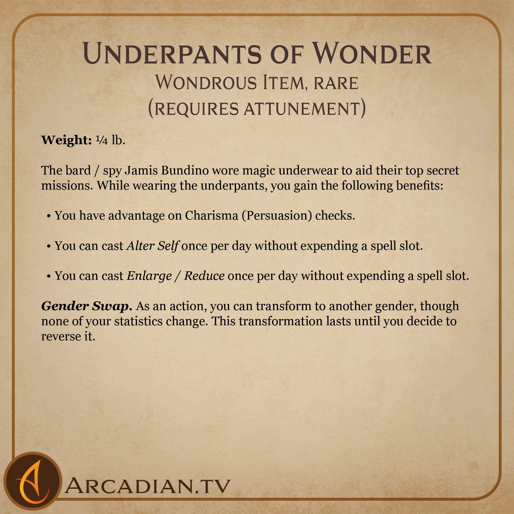Underpants of Wonder – new DnD magic item - Arcadian Media
