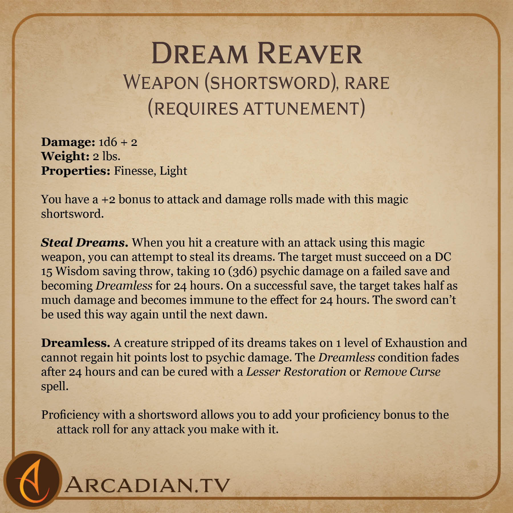 Dream Reaver – new magic shortsword for DnD - Arcadian Media