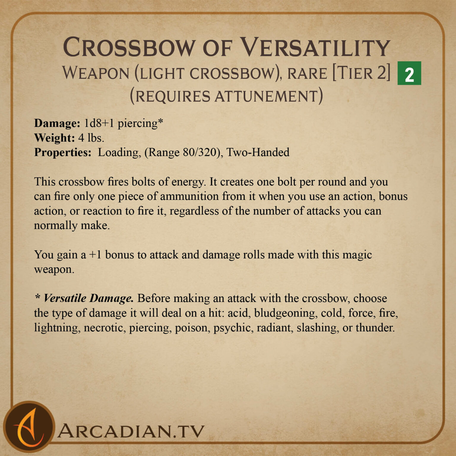 Crossbow of Versatility – DnD magic weapon - Arcadian Media