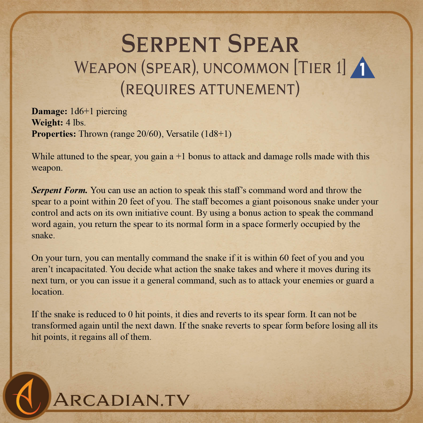 Serpent Spear – new magic weapon for DnD - Arcadian Media