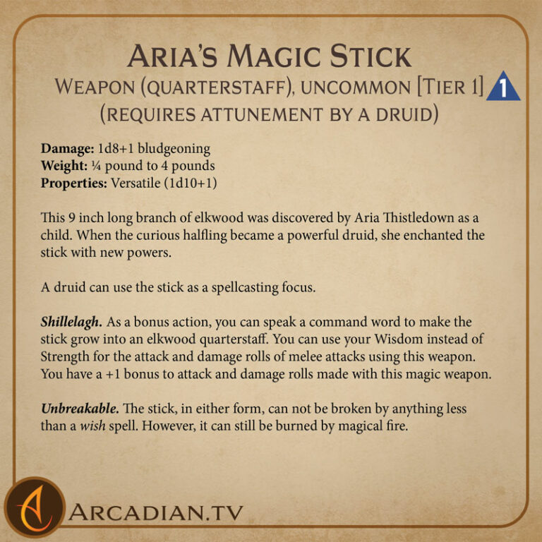 Aria’s Magic Stick – new DnD magic item - Arcadian Media